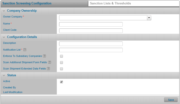 Sanction Screening Configurations