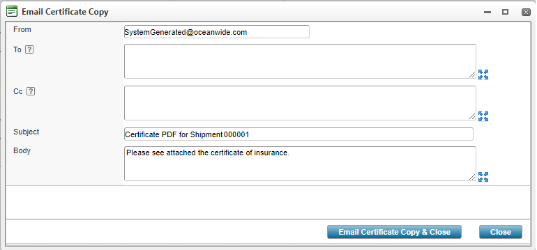 Emailing a Shipment Certificate